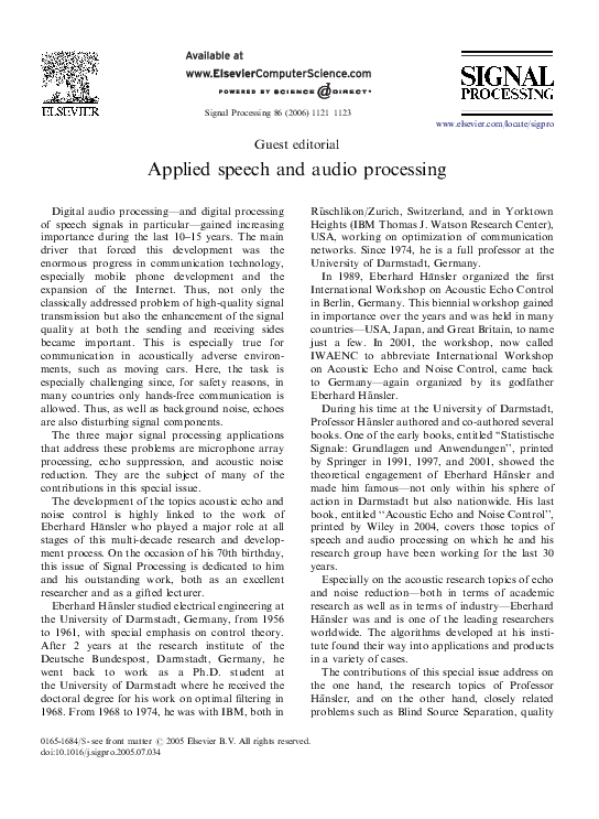(PDF) Applied speech and audio processing