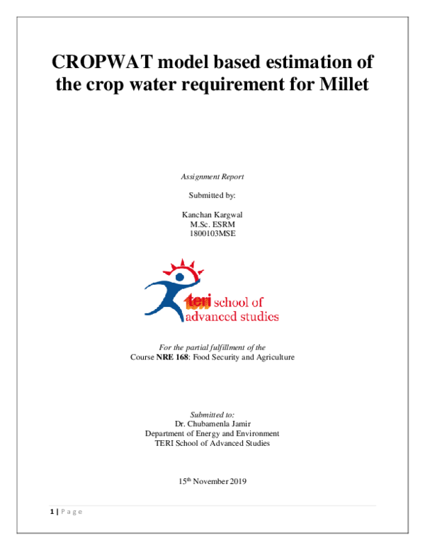 (PDF) CROPWAT model based estimation of the crop water requirement for ...