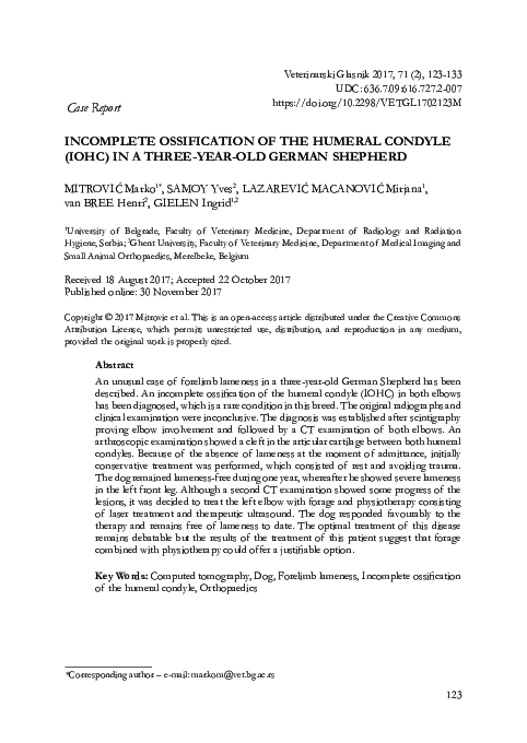 (PDF) Incomplete Ossification of the Humeral Condyle (IOHC) in a three ...