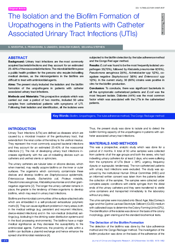 (PDF) The Isolation and the Biofilm Formation of Uropathogens in the ...