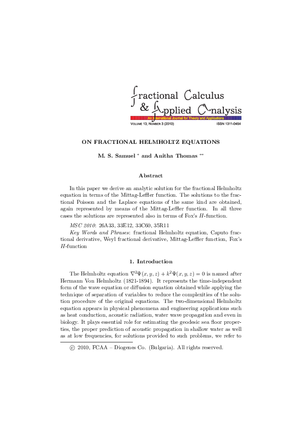 (PDF) On Fractional Helmholtz Equations