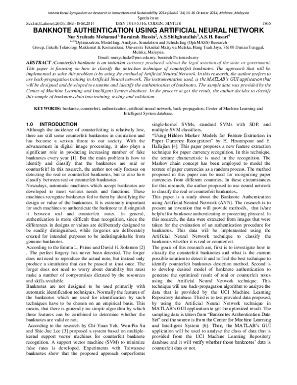 (PDF) Banknote Authentication Using Artificial Neural Network