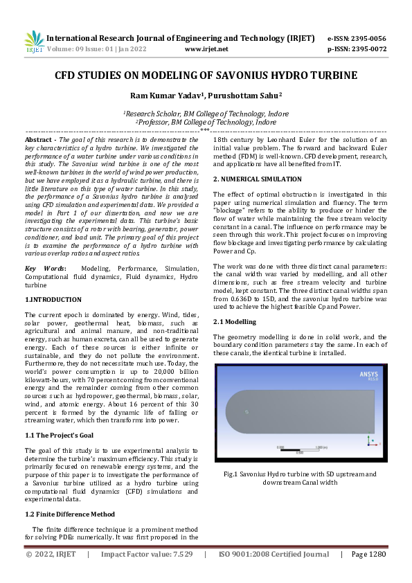(PDF) CFD STUDIES ON MODELING OF SAVONIUS HYDRO TURBINE
