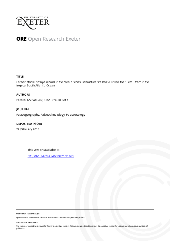 (PDF) Carbon stable isotope record in the coral species Siderastrea stellata: A link to the ...