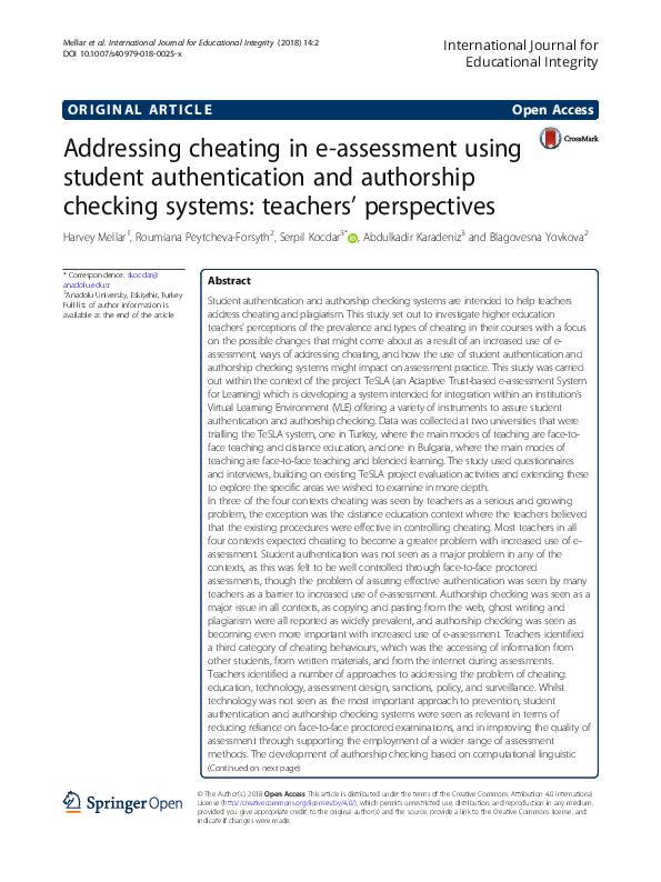 (PDF) Addressing cheating in e-assessment using student authentication ...