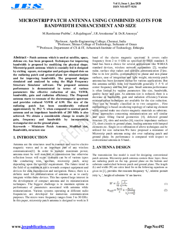 (PDF) Microstrip Patch Antenna Using Combined Slots for Bandwidth Enhancement and Size