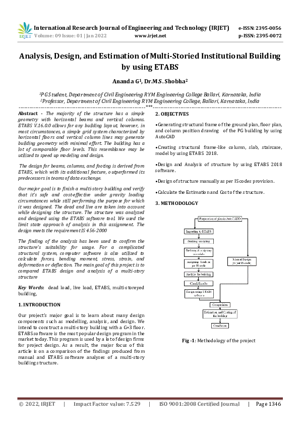 Pdf Analysis Design And Estimation Of Multi Storied Institutional Building By Using Etabs