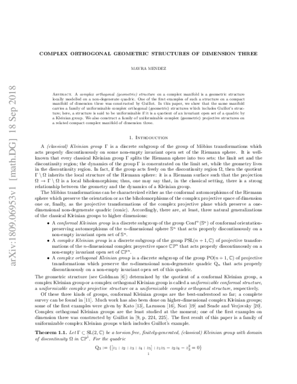 (PDF) Complex orthogonal geometric structures of dimension three