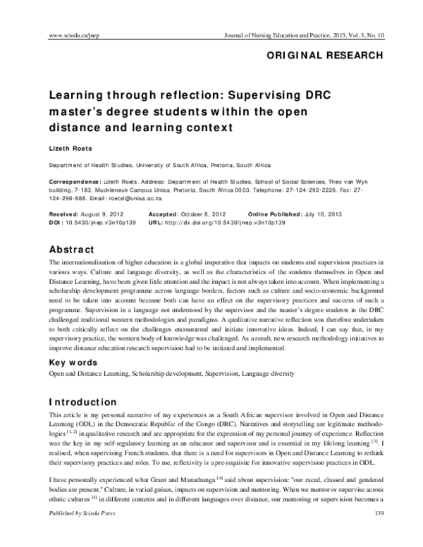 (PDF) Learning through reflection: Supervising DRC master’s degree ...