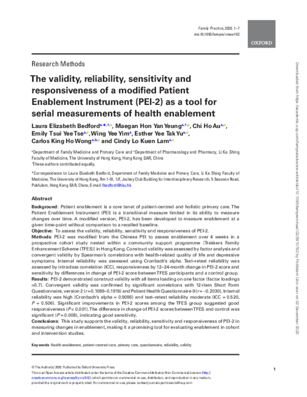 (PDF) The validity, reliability, sensitivity and responsiveness of a modified Patient Enablement ...