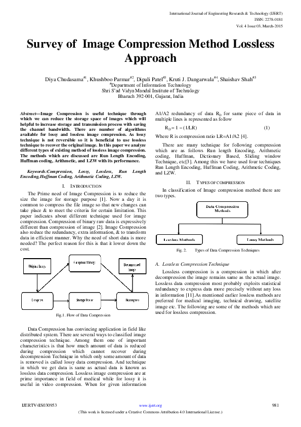 Pdf Survey Of Image Compression Method Lossless Approach Khushboo Chudasama