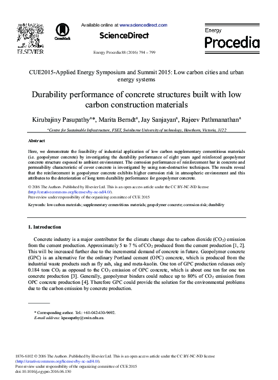 (PDF) Durability Performance of Concrete Structures Built with Low ...