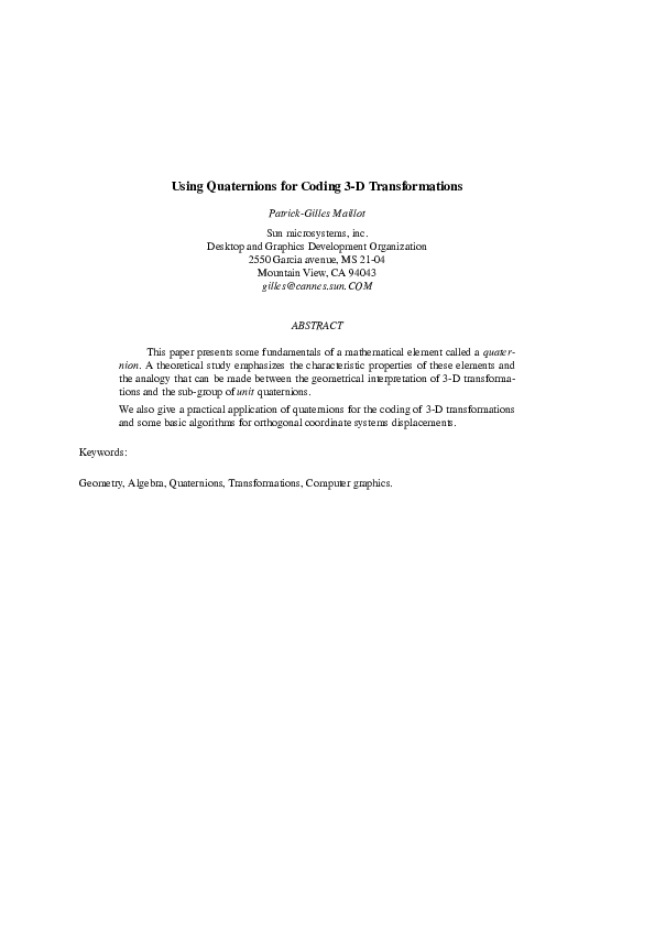 (PDF) Using Quaternions for Coding 3D Transformations