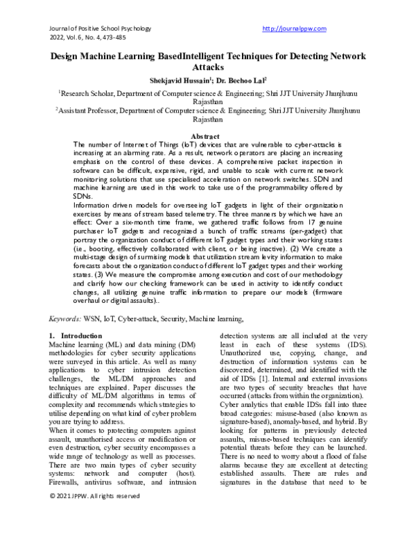 Pdf Design Machine Learning Based Intelligent Techniques For Detecting Network Attacks