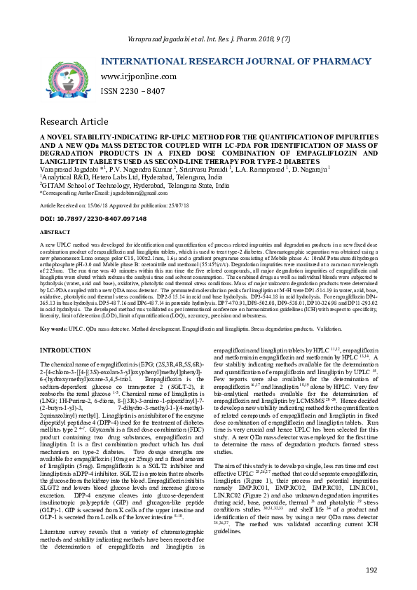 (PDF) A NOVEL STABILITY-INDICATING RP-UPLC METHOD FOR THE QUANTIFICATION OF IMPURITIES AND A NEW ...