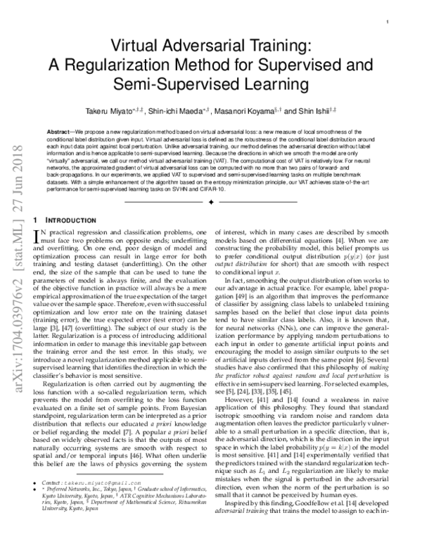 (PDF) Virtual Adversarial Training: A Regularization Method for Supervised and Semi-Supervised ...