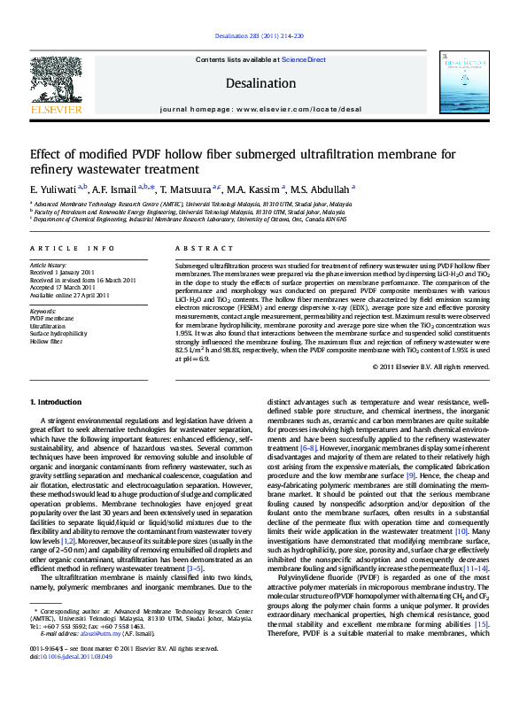 (PDF) Effect of modified PVDF hollow fiber submerged ultrafiltration ...