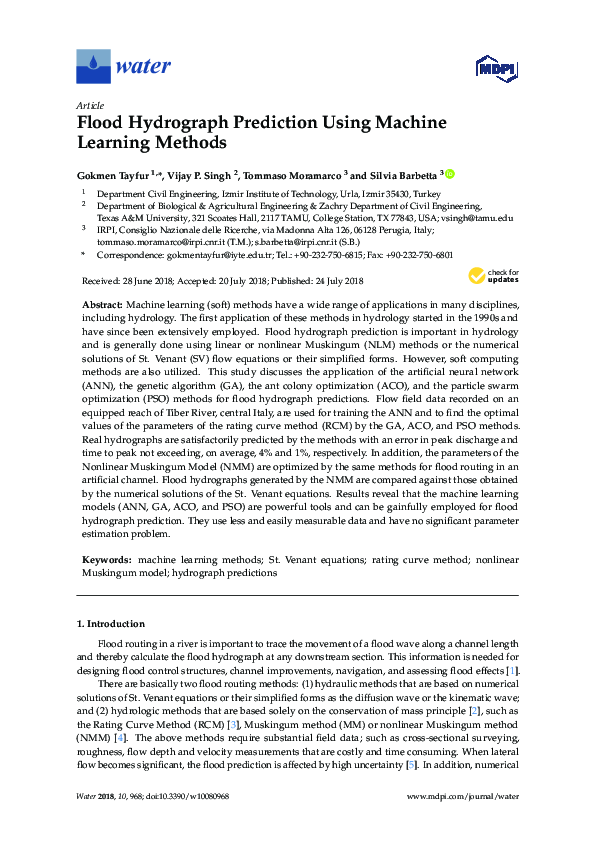 (PDF) Flood Hydrograph Prediction Using Machine Learning Methods