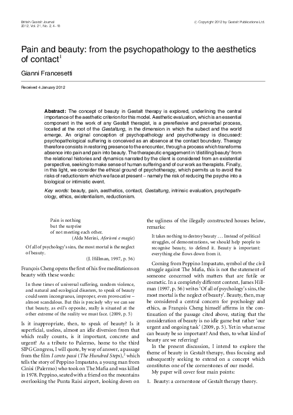 (PDF) Pain and beauty: from the psychopathology to the aesthetics of ...