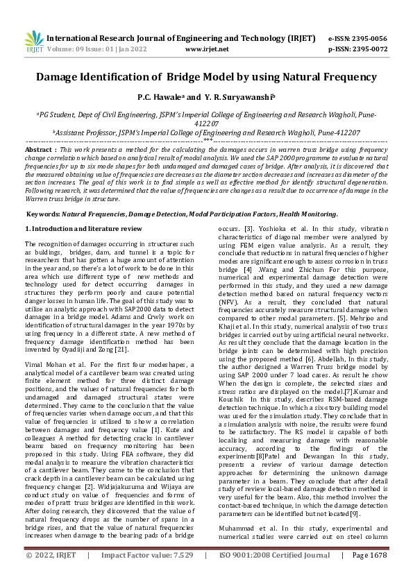 (PDF) Damage Identification of Bridge Model by using Natural Frequency