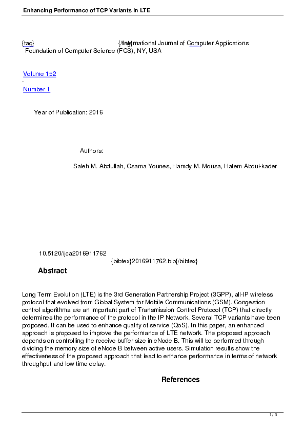 (PDF) Enhancing Performance of TCP Variants in LTE