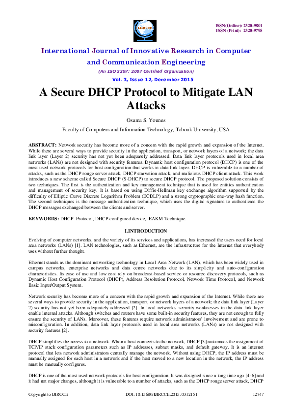 Pdf A Secure Dhcp Protocol To Mitigate Lan Attacks