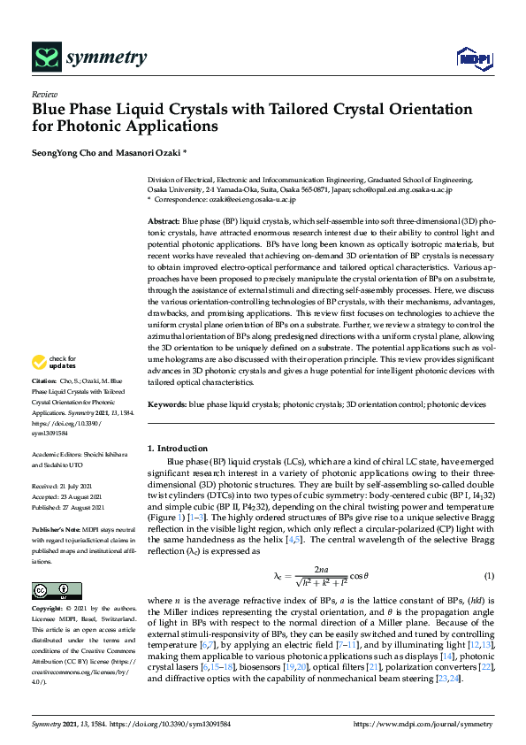 (PDF) Blue Phase Liquid Crystals with Tailored Crystal Orientation for ...
