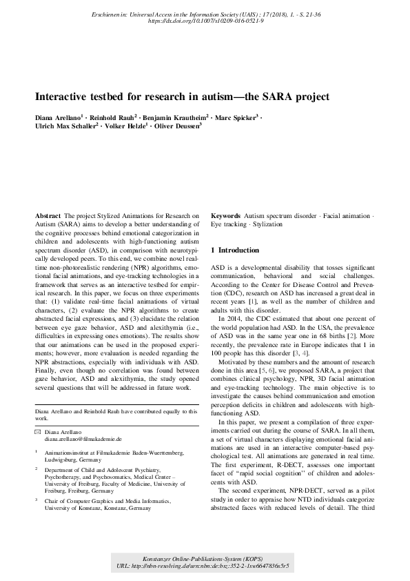 (PDF) Interactive testbed for research in autism—the SARA project ...