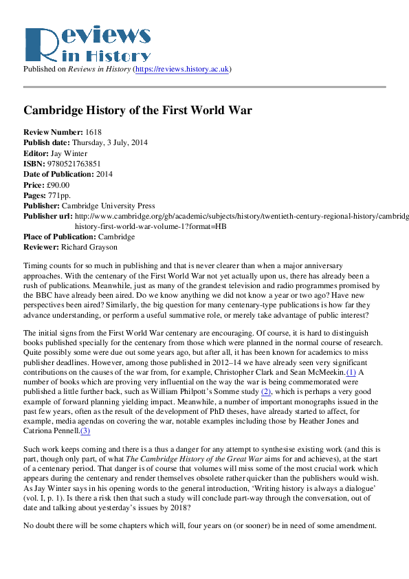 (PDF) The Cambridge History of the First World War