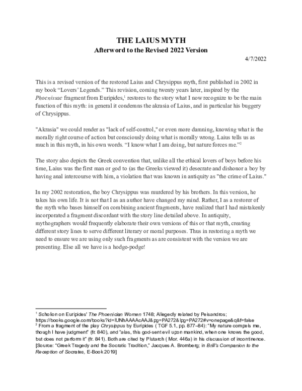 (PDF) The Laius Myth - Afterword to the Revised 2022 Version