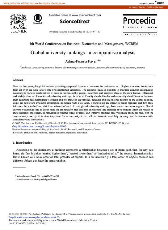 (PDF) Global University Rankings - A Comparative Analysis
