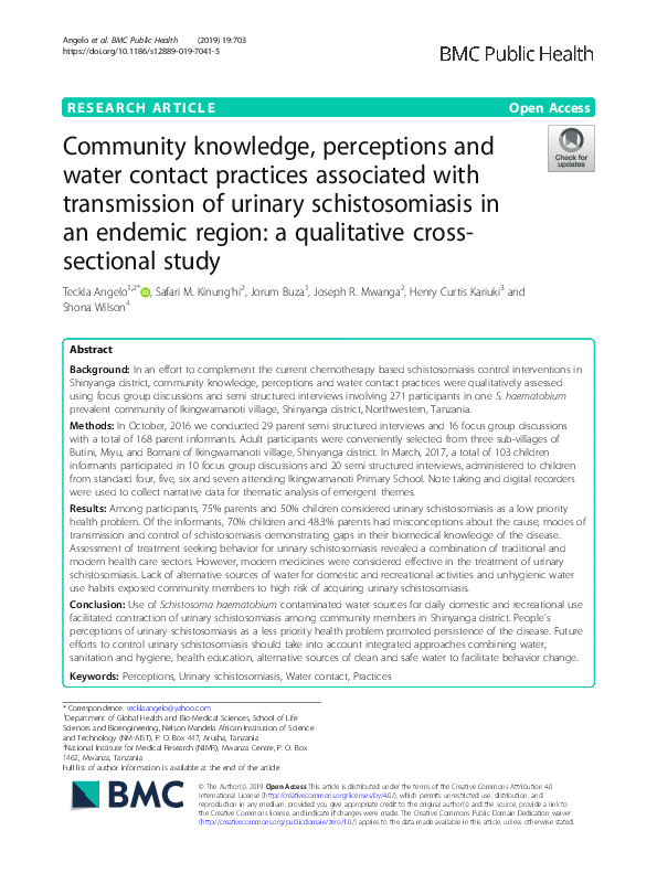 (PDF) Community knowledge, perceptions and water contact practices ...
