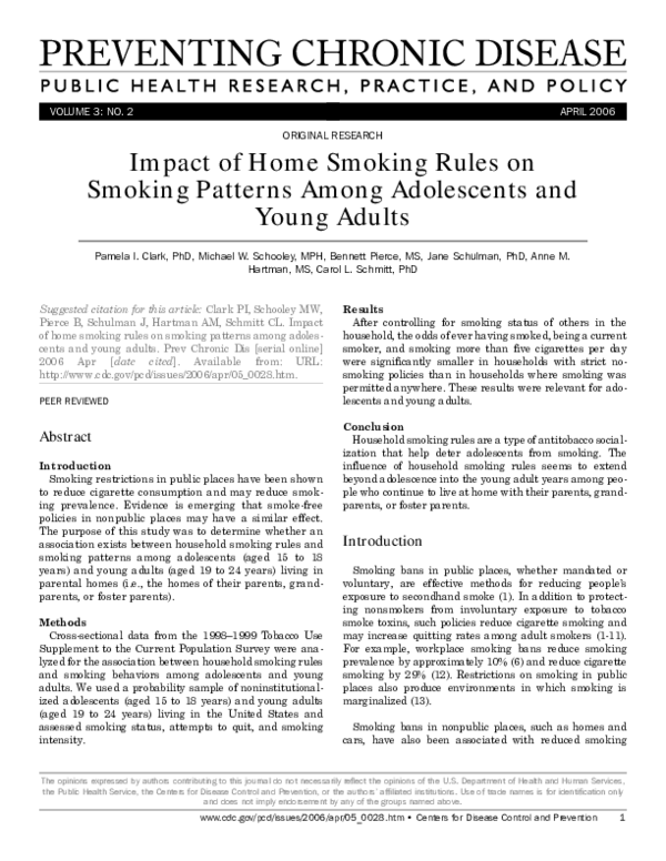 (PDF) PEER REVIEWED: Impact of Home Smoking Rules on Smoking Patterns ...