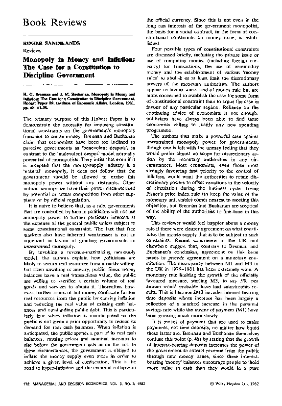 (PDF) Monopoly in money and inflation: The case for a constitution to ...