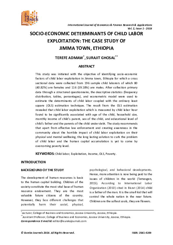 (PDF) Socio-Economic Determinants of Child Labor Exploitation: The Case ...