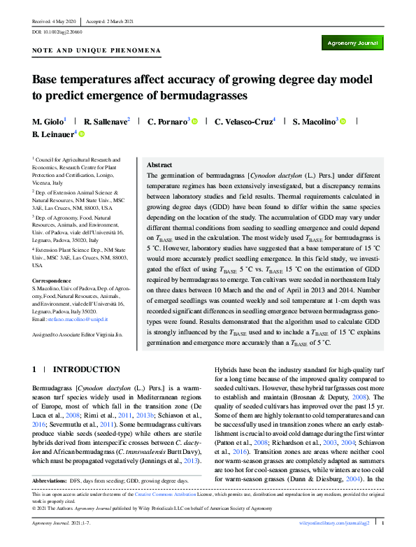 (PDF) Base temperatures affect accuracy of growing degree day model to ...