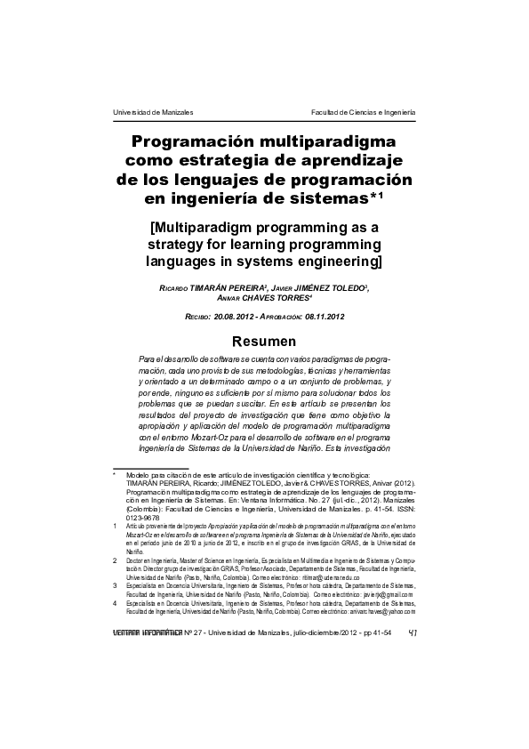 (PDF) Programación multiparadigma como estrategia de aprendizaje de los lenguajes de ...