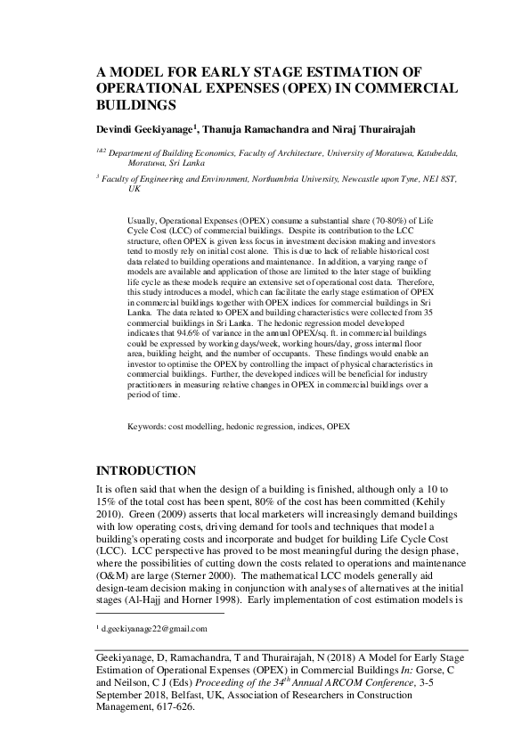 (PDF) A model for early stage estimation of Operational Expenses (OPEX ...