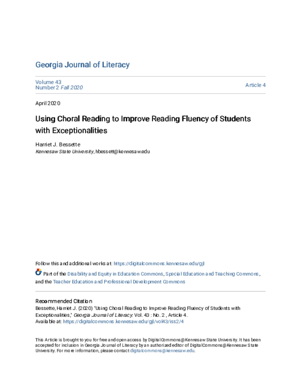 (PDF) Using Choral Reading to Improve Reading Fluency of Students with ...