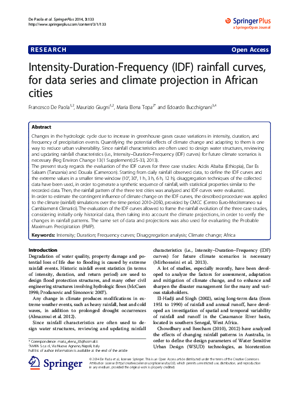 (PDF) Intensity-Duration-Frequency (IDF) rainfall curves, for data ...