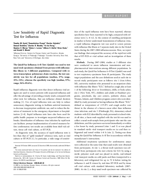 (PDF) Low Sensitivity of Rapid Diagnostic Test for Influenza