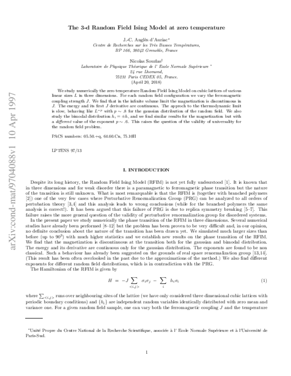 (PDF) The 3d random field Ising model at zero temperature