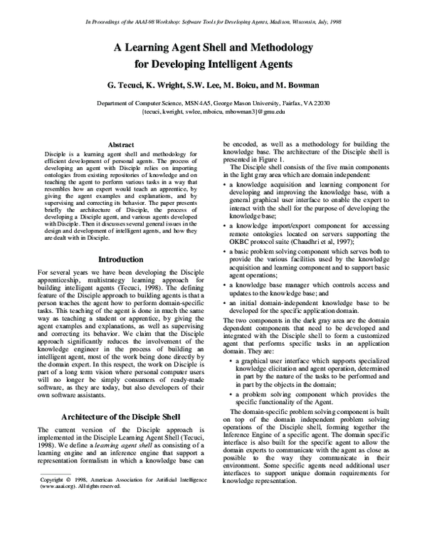(PDF) A Learning Agent Shell and Methodology for Developing Intelligent ...