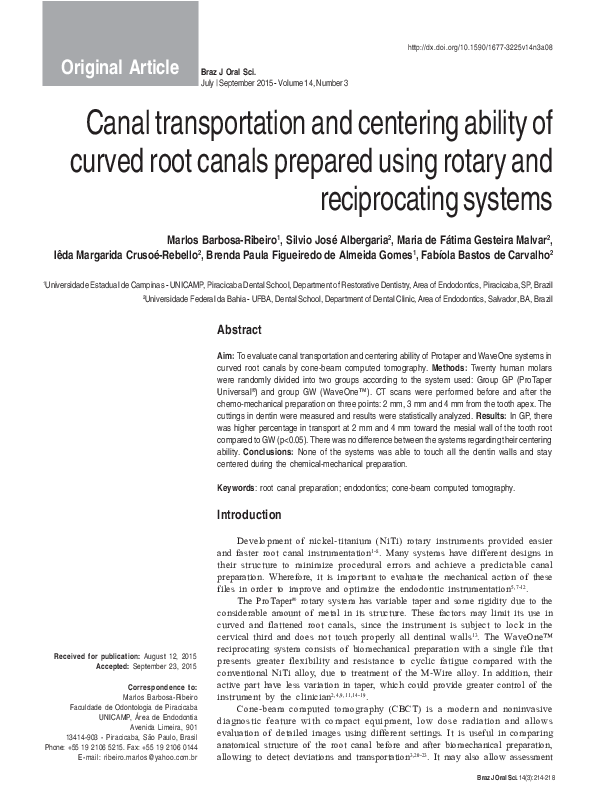(PDF) Canal transportation and centering ability of curved root canals ...