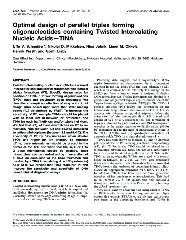 (PDF) Optimal design of parallel triplex forming oligonucleotides ...