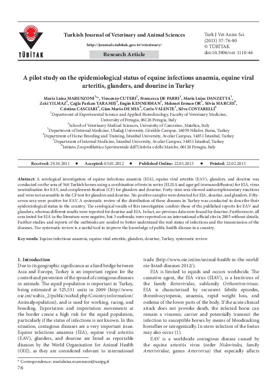 (PDF) A pilot study on the epidemiological status of equine infectious ...