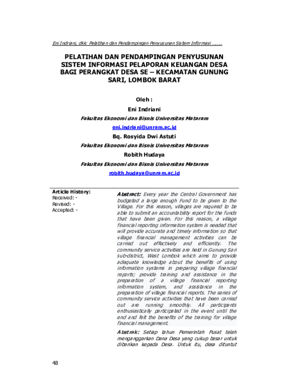 (PDF) Pelatihan Dan Pendampingan Penyusunan Sistem Informasi Pelaporan Keuangan Desa Bagi ...