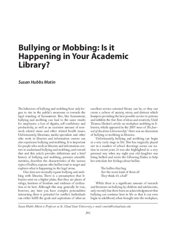 (PDF) Bullying or Mobbing: Is it Happening in Your Academic Library?