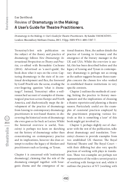 (PDF) Review of Dramaturgy in the Making: A User's Guide for Theatre ...