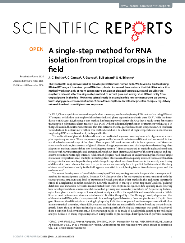 (PDF) A single-step method for RNA isolation from tropical crops in the ...